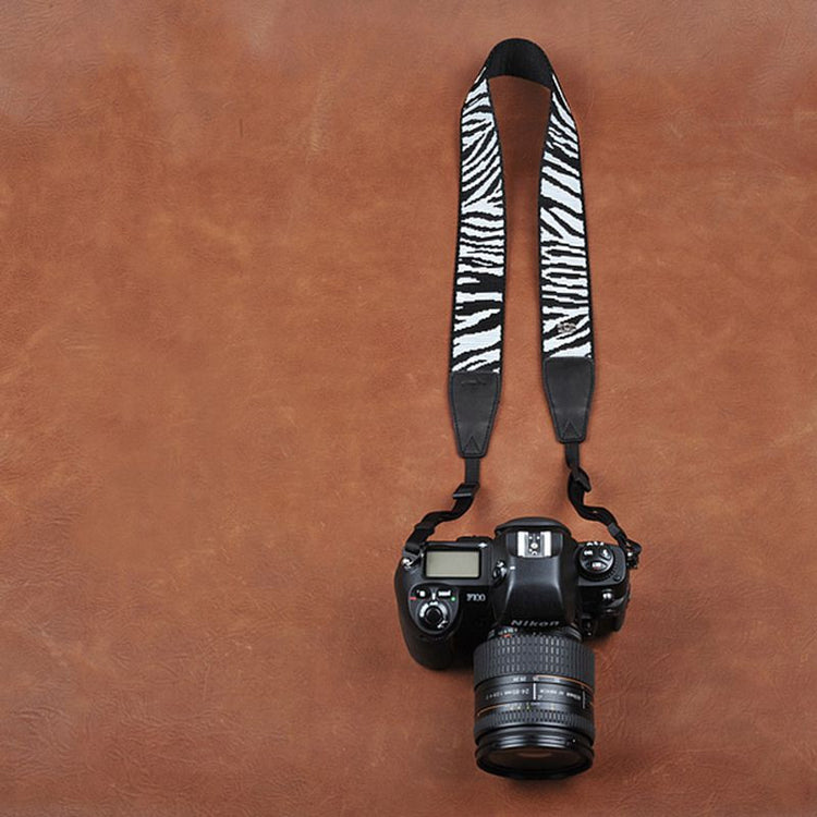 Black White Stripe Cotton Strap Leather DSLR Camera Strap 8263 – icambag