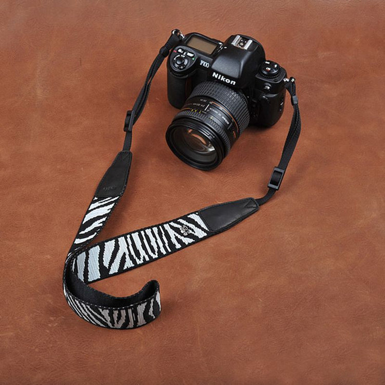 Black White Stripe Cotton Strap Leather DSLR Camera Strap 8263 – icambag