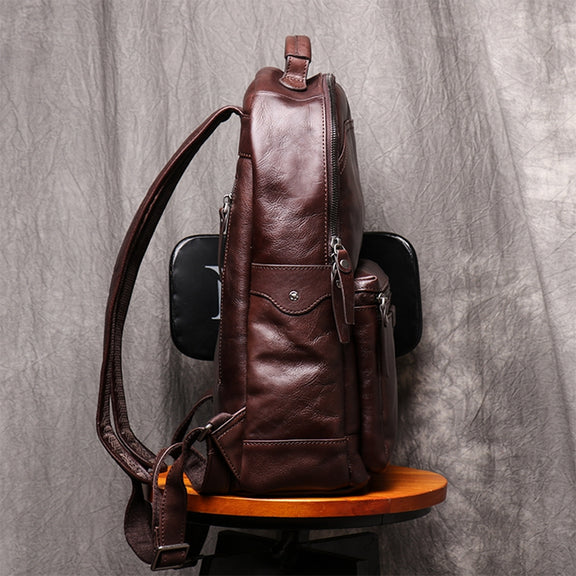 Backpack Head Layer Cowhide Leather Retro Travel Bag Casual Computer P ...